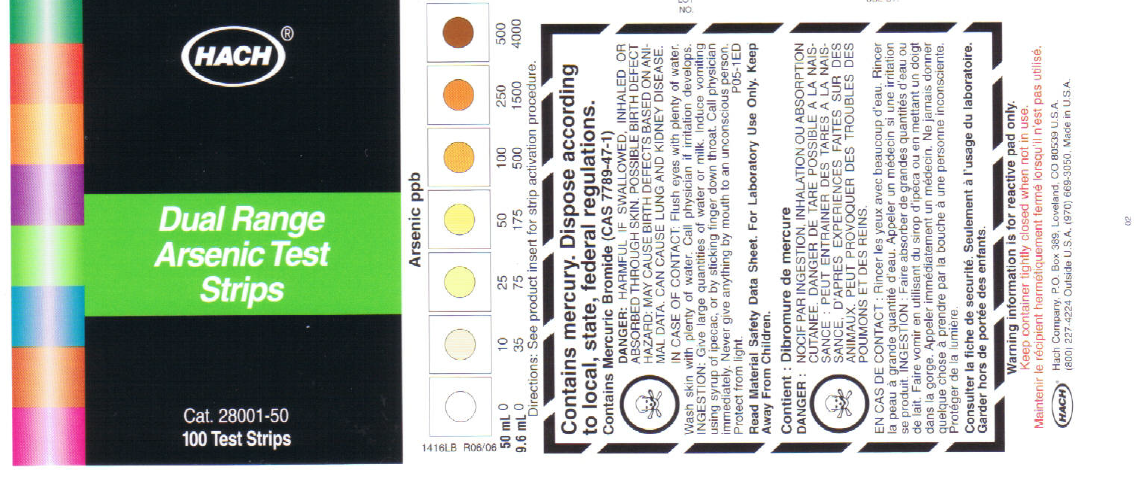 What do the labels for the Dual Range Arsenic Test Strips look like?