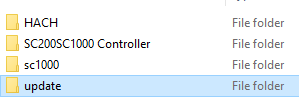 How is the SC sensor or module software updated using the SC1000 controller?