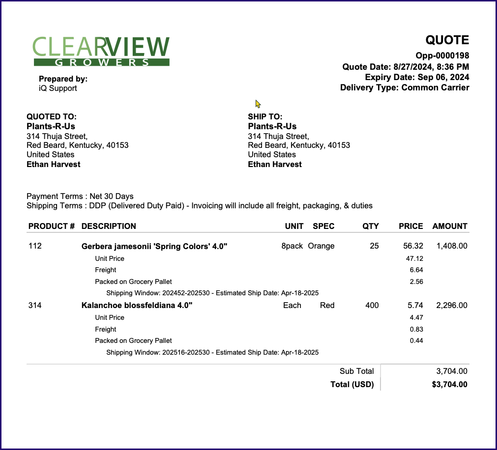 Quotes for Customers